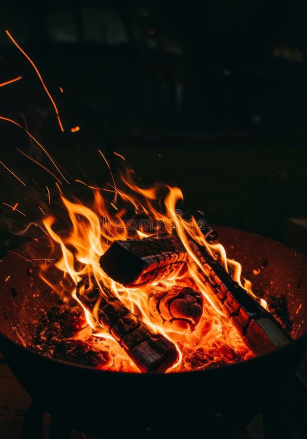 Fiery Campfire Burning at Night Stock Photo - Image of rustic, heat ...