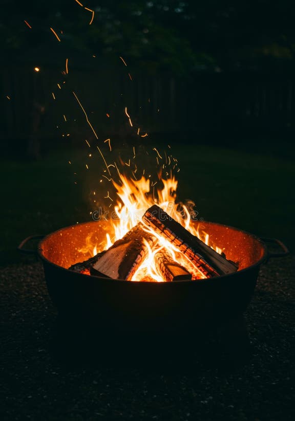 Fiery Campfire in a Dark Backyard at Night Stock Illustration ...