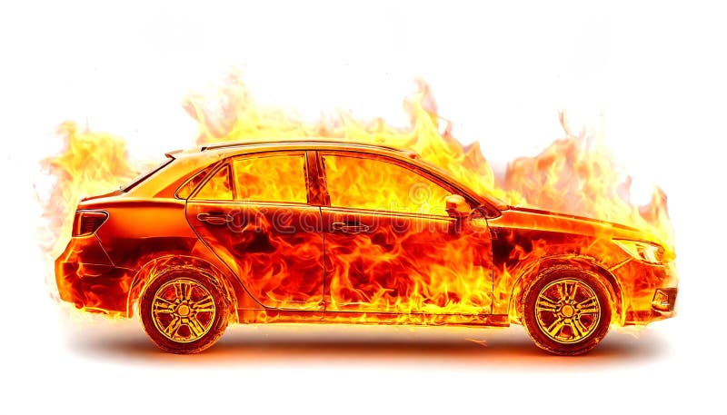 A Fiery Car Engulfed in Flames, Showcasing Intense Heat and Dramatic ...