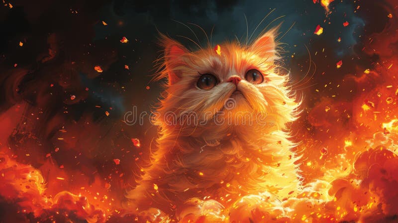 Fiery Cat in a Blaze - Generative Ai Stock Illustration - Illustration ...