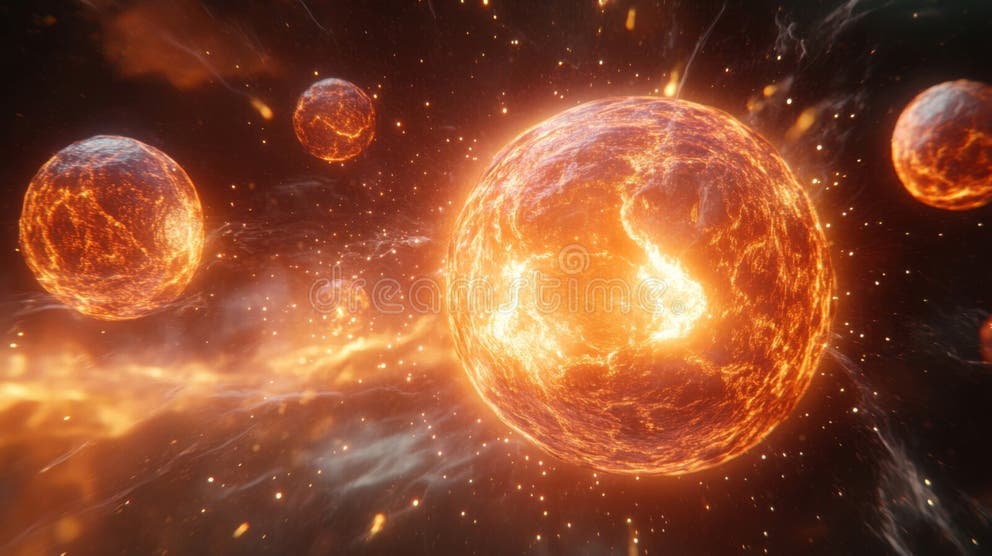 Fiery Celestial Bodies Exploding in Space Stock Illustration - Illustration of nebula, dramatic ...