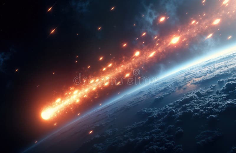 Fiery Celestial Body Hurtles Toward Earth. Space Rocks Explode upon ...