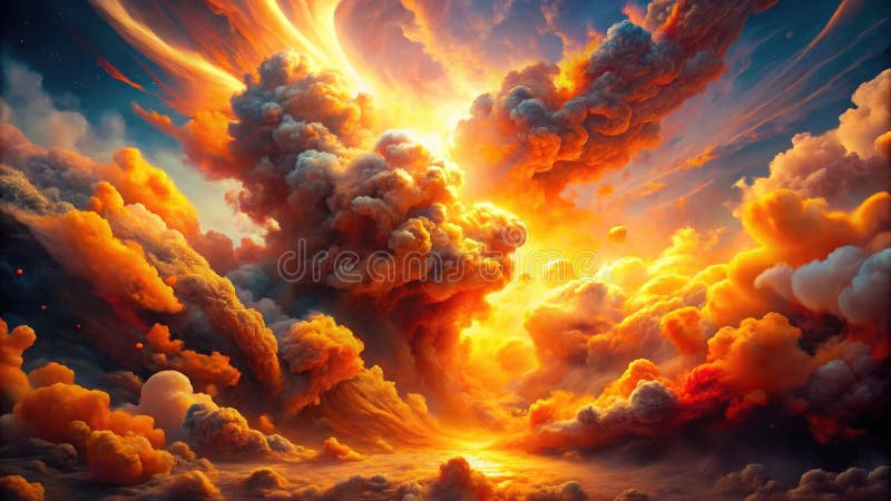 A Fiery Celestial Explosion of Vibrant Orange and Gold Clouds, a Breathtaking Panoramic View of ...