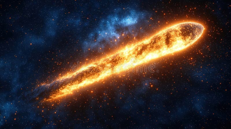 Fiery Celestial Object Gliding through Cosmic Space with Bright Orange ...