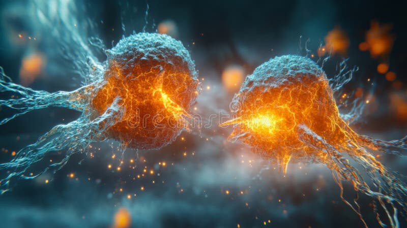 Fiery Cellular Interaction a Dynamic Biological Process Stock ...