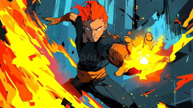 A Fiery Character in a Dynamic Pose Showcasing Their Power ...