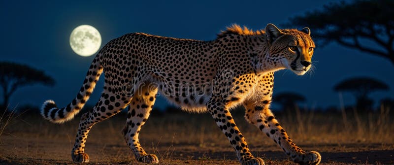 Fiery Cheetah Running Night Savannah Wildlife Stock Image - Image of ...