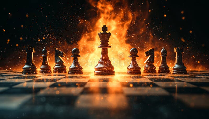 Fiery Chess Battle: Intense Strategy Game on a Dramatic Board Stock ...
