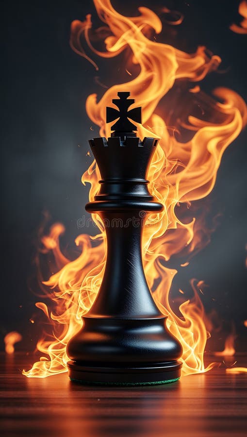 Fiery Chess King with Dark Surface Engulfed in Dramatic Flames Stock ...