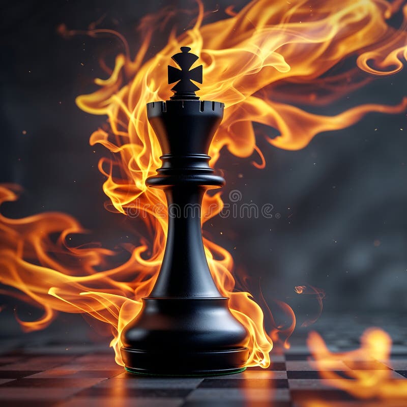 Fiery Chess King with Dark Surface Engulfed in Dramatic Flames Stock ...