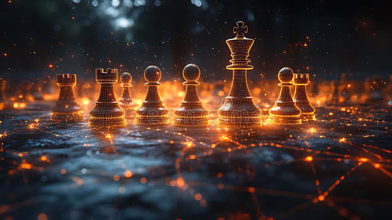 Fiery Chess Pieces Battle, Volcanic Landscape, Strategy Game Stock ...
