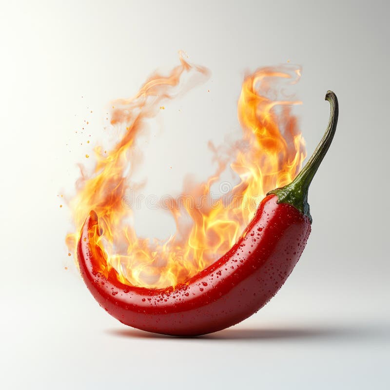 Fiery Chili Pepper with Flames on a White Background. Stock Image ...