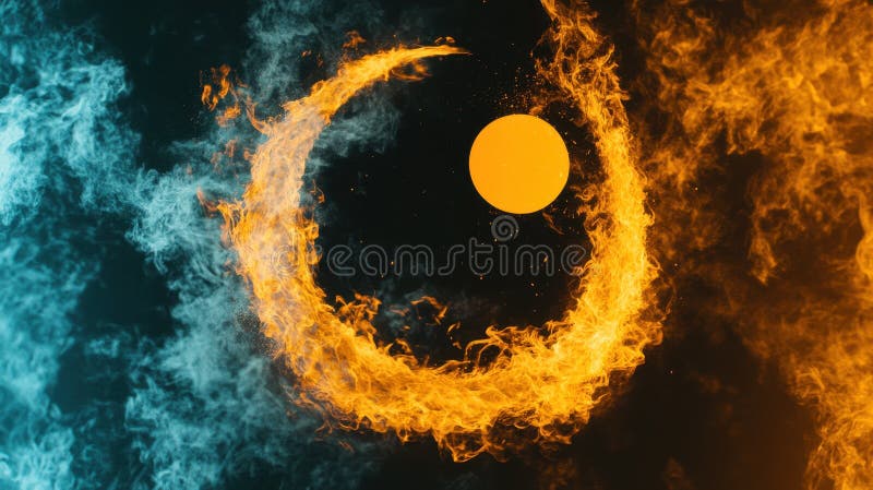 Fiery Circle a Dance of Fire and Ice with a Radiant Orb Dramatic ...