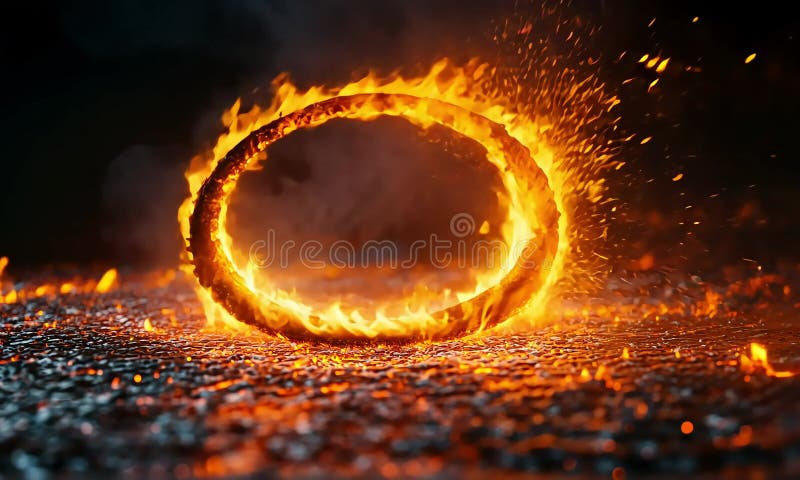 Fiery circle of flames stock footage. Video of spectacle - 370449416