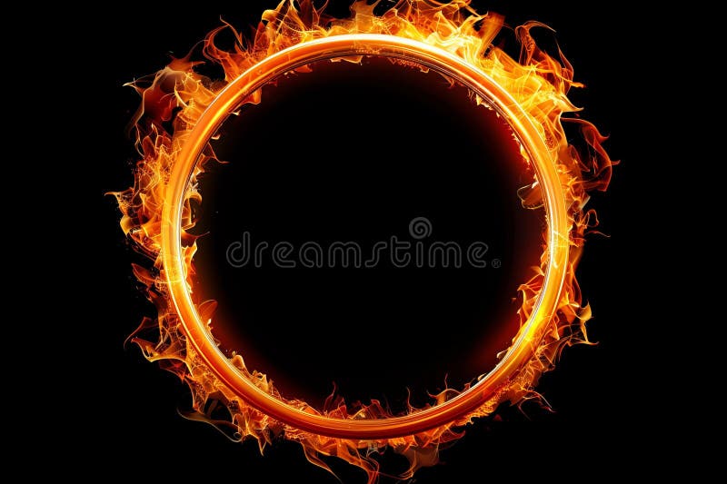 Fiery Circle Frame on Black Background Created by Burning Flames ...
