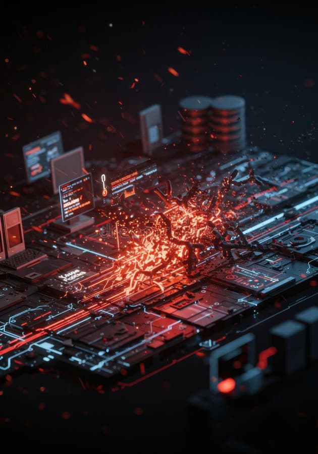 Fiery Circuit Board Explosion Digital Technology Stock Illustration ...