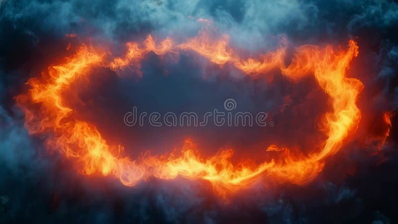Dynamic Fiery Circle Surrounded by Dramatic Dark Smoke Effect Stock ...