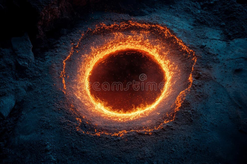 Fiery Circular Flames Enclosed in a Circular Frame on an Isolated Black ...