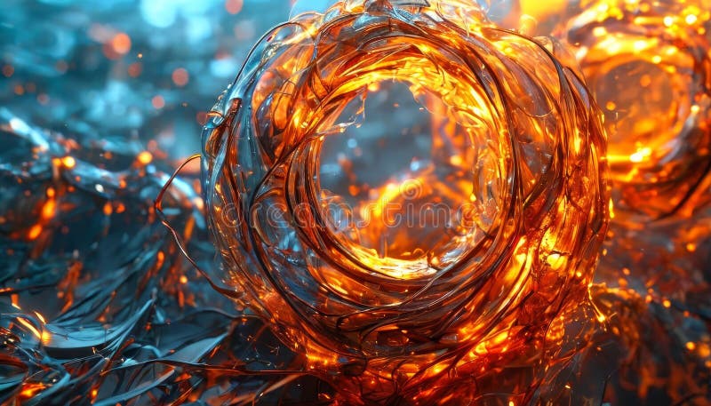 Fiery Circular Structure Glowing with Orange and Blue Hues Stock Image ...