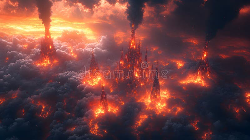 Fiery Cityscape Cloud Burning Digital Art Stock Illustration ...