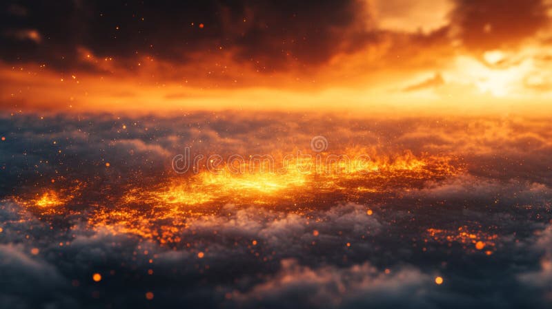 Fiery Cityscape at Sunset: Aerial View of Burning City Stock ...