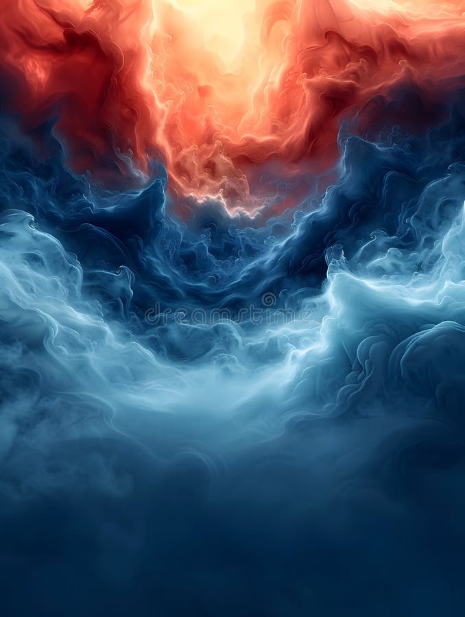 Fiery Clash of Red and Blue, Abstract and Dramatic Stock Illustration ...