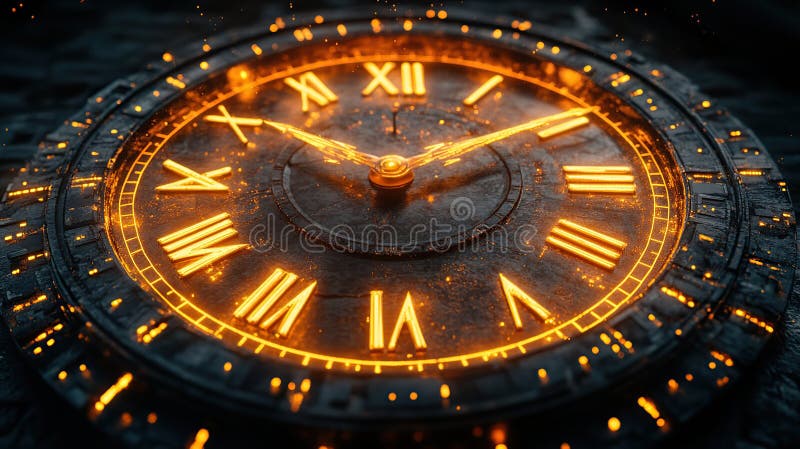 Fiery Clock Face, Time Urgency, Dark Background, Concept Art Stock ...