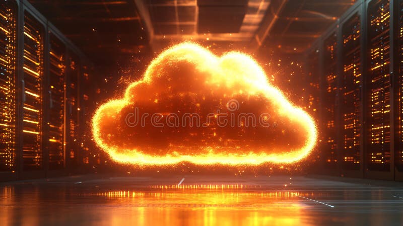 Fiery Cloud Computing Server Room Data Center High Quality Image Stock ...