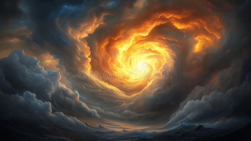 Fiery Cloud Vortex Dramatic Swirling Orange and Yellow Cloudscape Stock ...