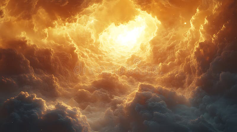 Fiery Clouds Part To Reveal a Bright Light Source Stock Illustration ...