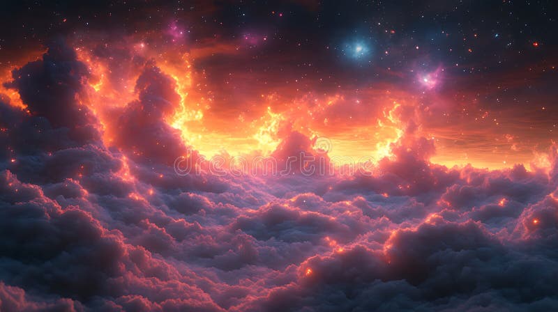 Fiery Cloudscape, Cosmic Sunset, Fantasy Art, Background Design Stock ...