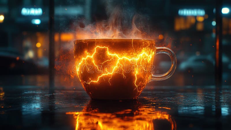 Fiery Coffee Cup with Electric Lightning Effect Stock Photo - Image of ...