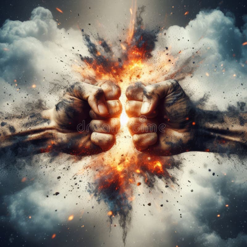 Fiery Collision of Two Fists in Cosmic Setting Stock Image - Image of ...