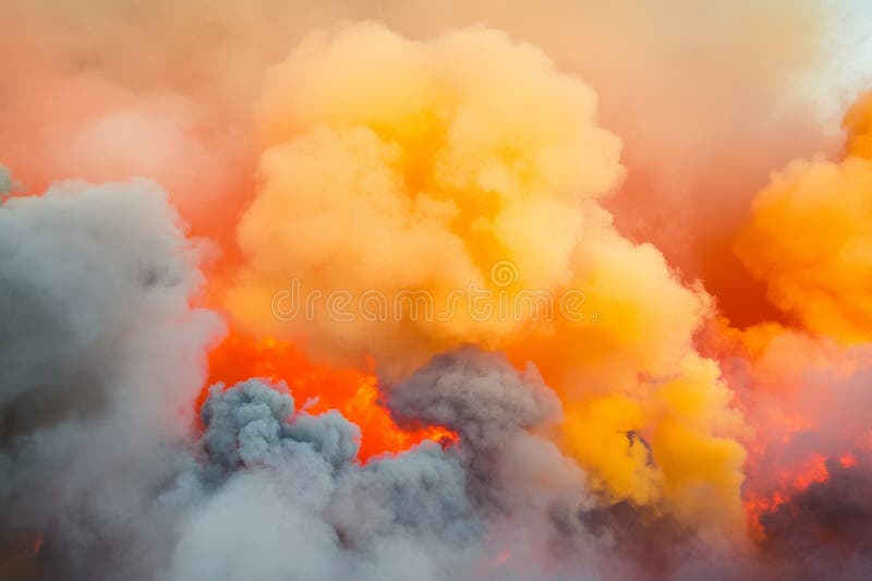 A Fiery Color Smoke Background with Explosive Clouds of Red, Yellow ...