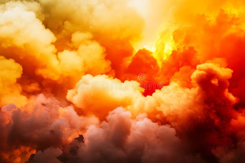 A Fiery Color Smoke Background with Explosive Clouds of Red, Yellow ...
