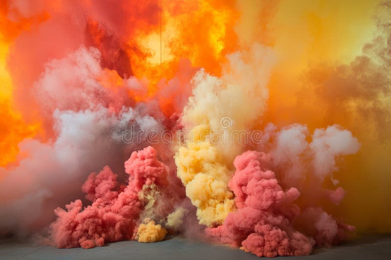 A Fiery Color Smoke Background with Explosive Clouds of Red, Yellow ...