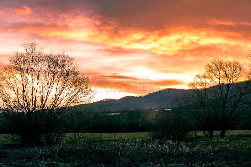 Fiery-colored Clouds before Sunrise Stock Photo - Image of fierycolored ...