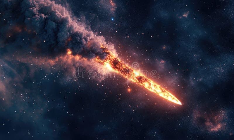 A Fiery Comet is Shooting through the Sky, Leaving a Trail of Smoke ...
