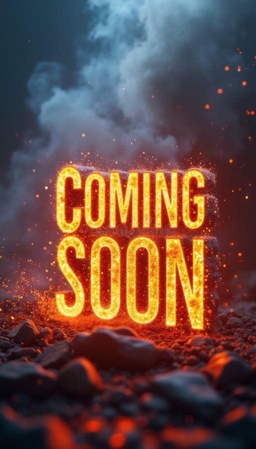 Fiery Coming Soon Text Amidst Smoky Background Stock Image - Image of ...