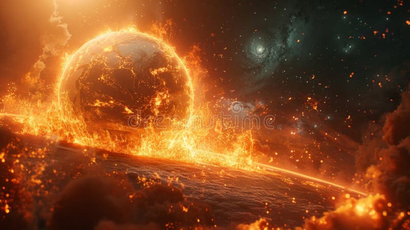 Fiery, Cosmic Ball. Bright, Orange Sphere in Space Stock Illustration ...