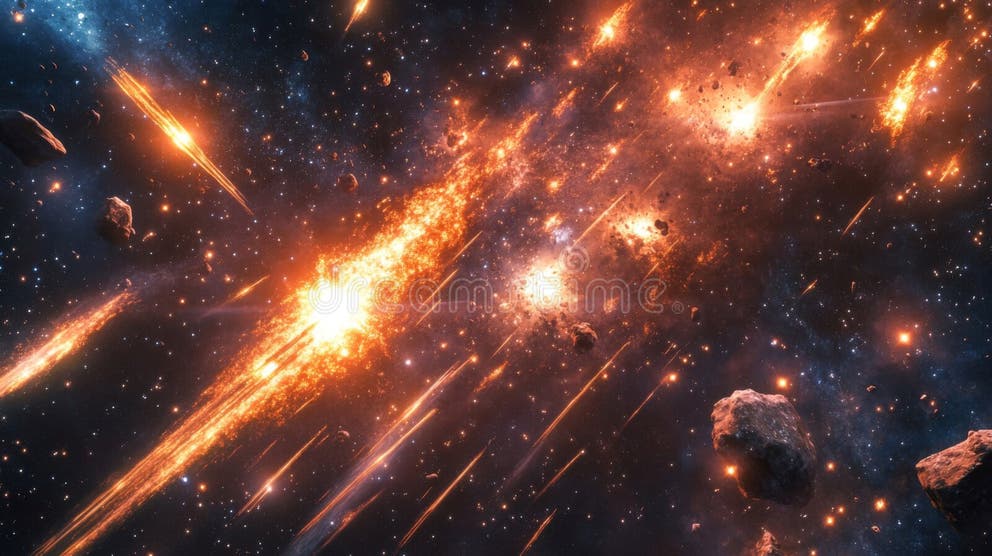 Fiery Cosmic Collision Asteroids Exploding in Space Stock Illustration ...