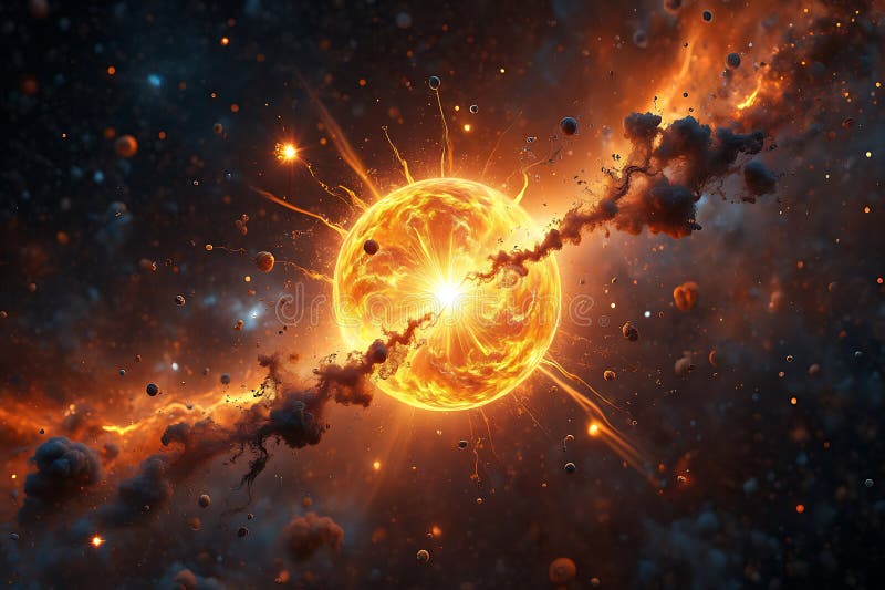 Fiery Cosmic Collision a Star Explodes in Space Stock Illustration ...