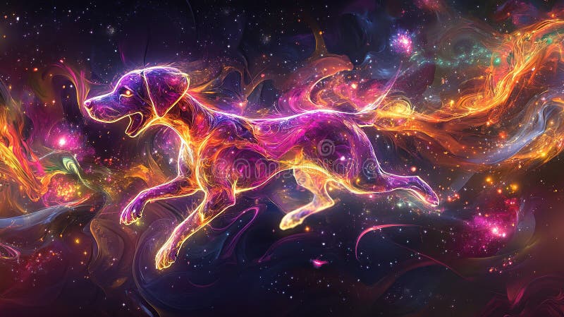Fiery Cosmic Dog Running through Nebula Stock Illustration ...