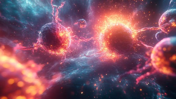 Fiery Cosmic Entities Interacting in Nebula Space Stock Illustration ...