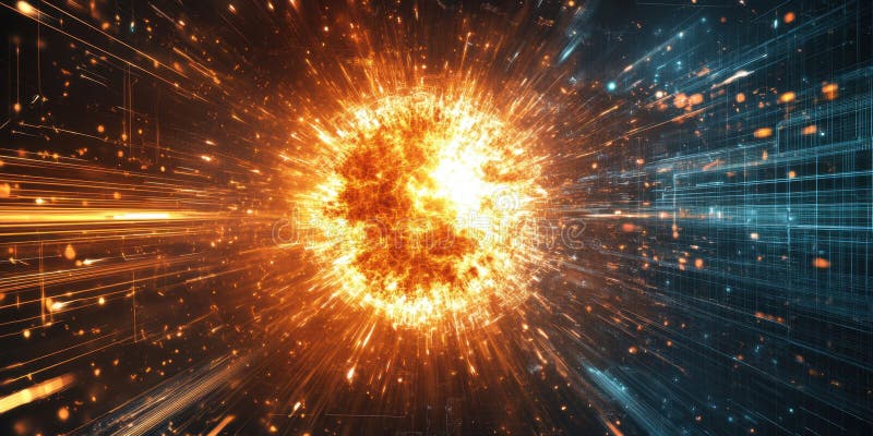 Fiery Cosmic Explosion Amidst Blue Streaks in Space Stock Illustration ...