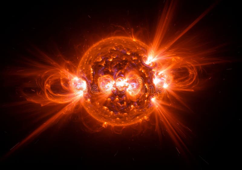 Fiery Cosmic Explosion in Dark Space Stock Illustration - Illustration ...