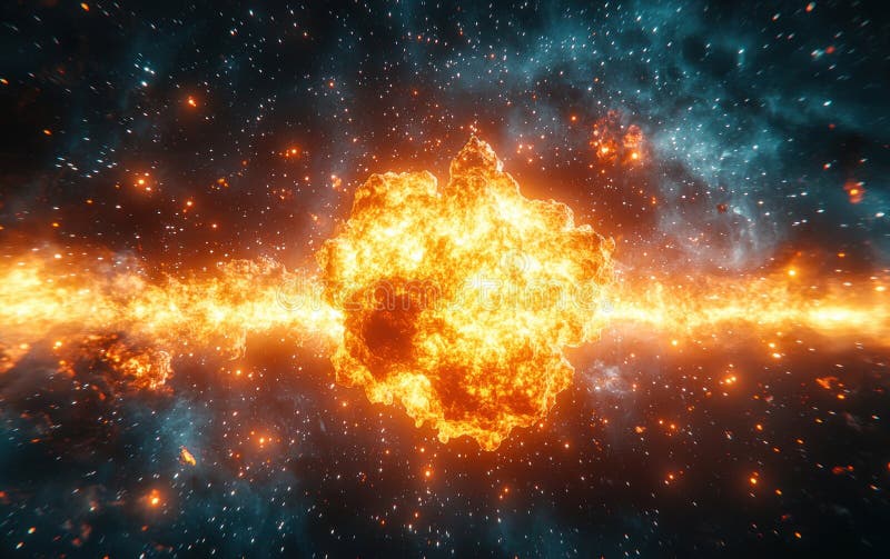 A Blazing Explosion in Space with Glowing Particles a Streak of Fire ...