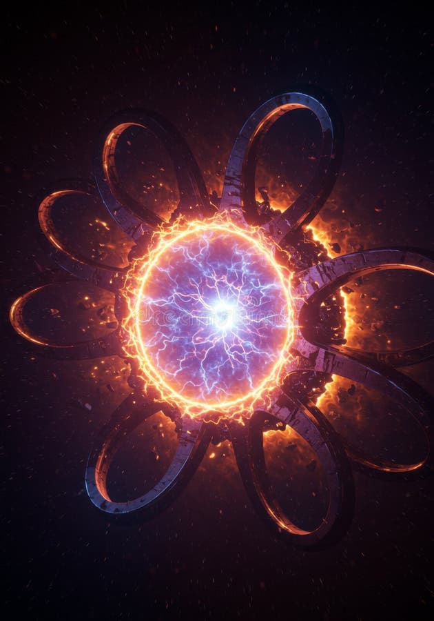 Fiery Cosmic Explosion with Glowing Rings Stock Illustration ...