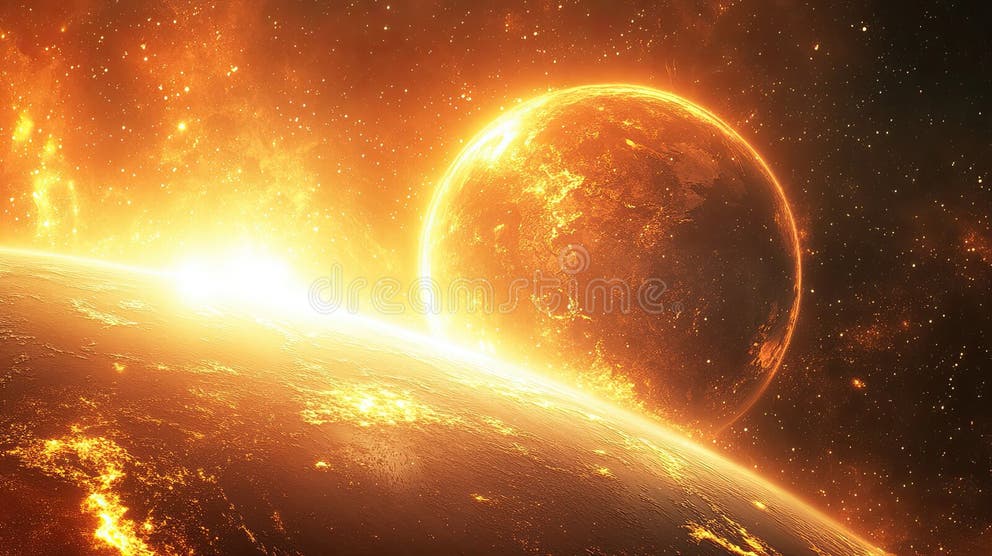 Fiery Cosmic Explosion: a Planet Engulfed in Intense Orange and Yellow ...