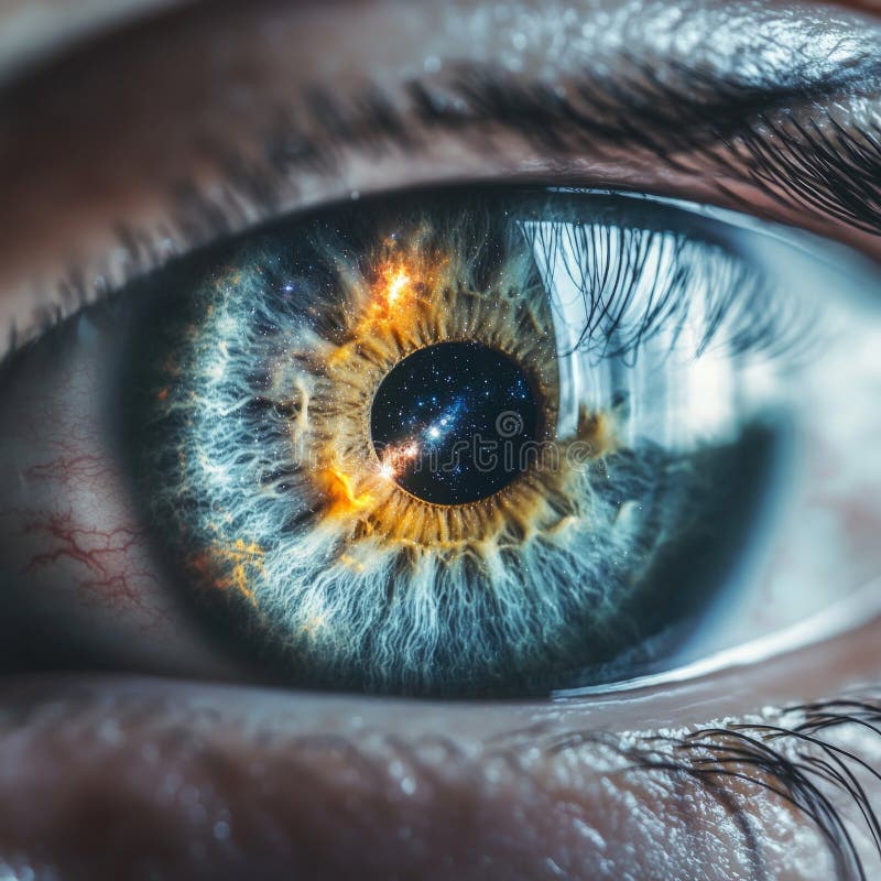 Fiery Cosmic Explosion Reflected in Human Eye Stock Photo - Image of ...